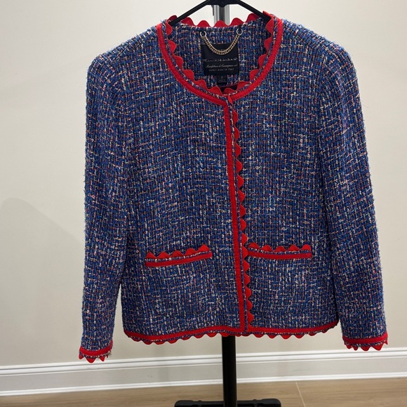 J. Crew | Jackets & Coats | J Crew Blue And Red Tweed Blazer | Poshmark